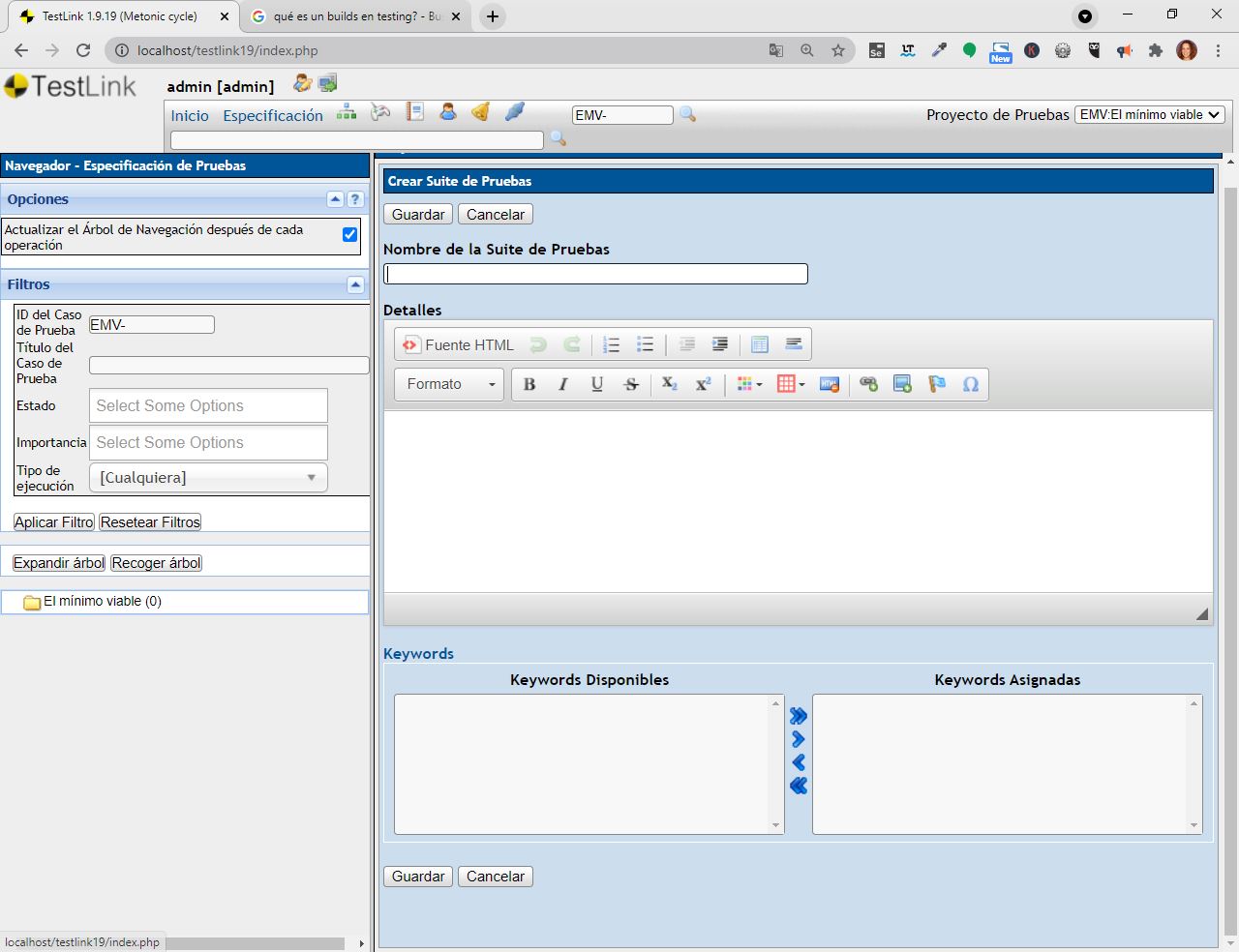 Cómo crear planes de prueba en Testlink - El mínimo viable
